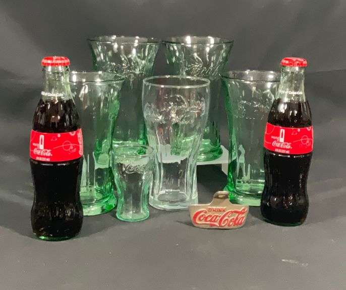 Four Coca-Cola Drinking Glass, 3” Coca-Cola Shot Glass, Clear Coca-Cola ...