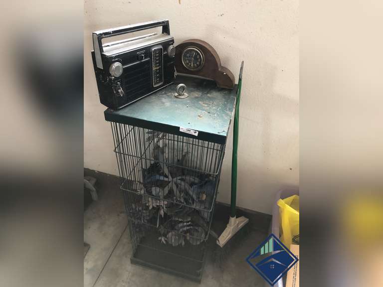 DECORATIVE HANGING CAGE WITH CLOCK & VINTAGE RADIO - Estate Details