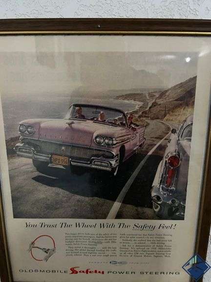 (6) Vintage Car Magazine Advertisement Print Ads Framed - Estate Details
