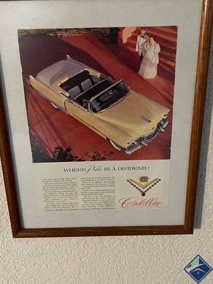 (6) Vintage Car Magazine Advertisement Print Ads Framed - Estate Details
