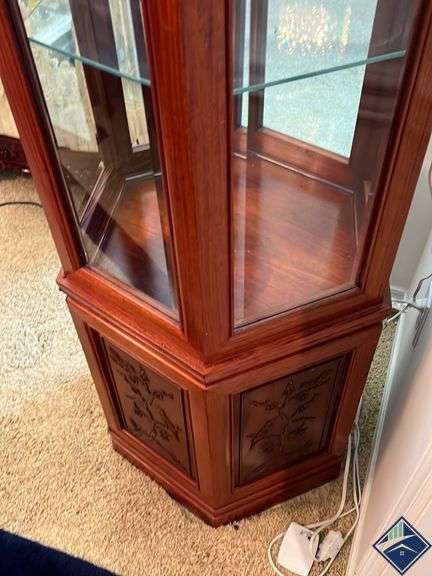 Floor Standing Cherry Lighted Curio Cabinet Rosewood Hexagonal - Estate ...