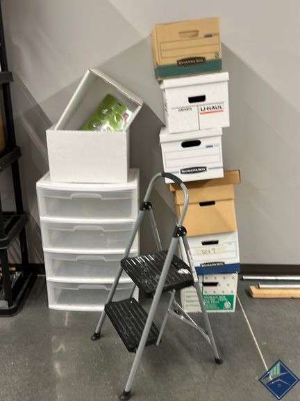 4 Drawer Storage Cubby, Step Stool, Boxes, etc. - Estate Details