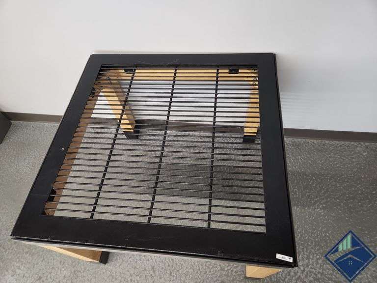 Wood Legged Metal Grated Top Table - Estate Details