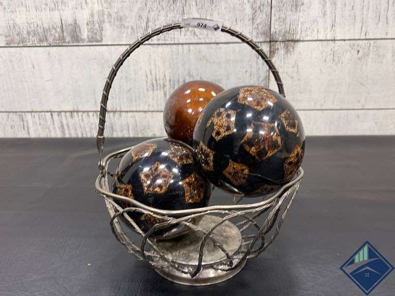 Tarnished Basket with Mahogony/Capiz Spheres - Estate Details