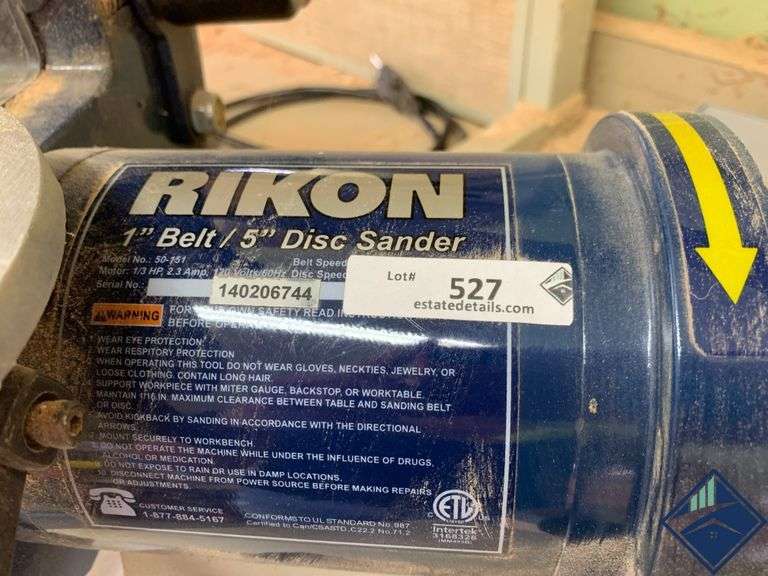 Rikon 1” Belt and 5” Disc Sander - Estate Details