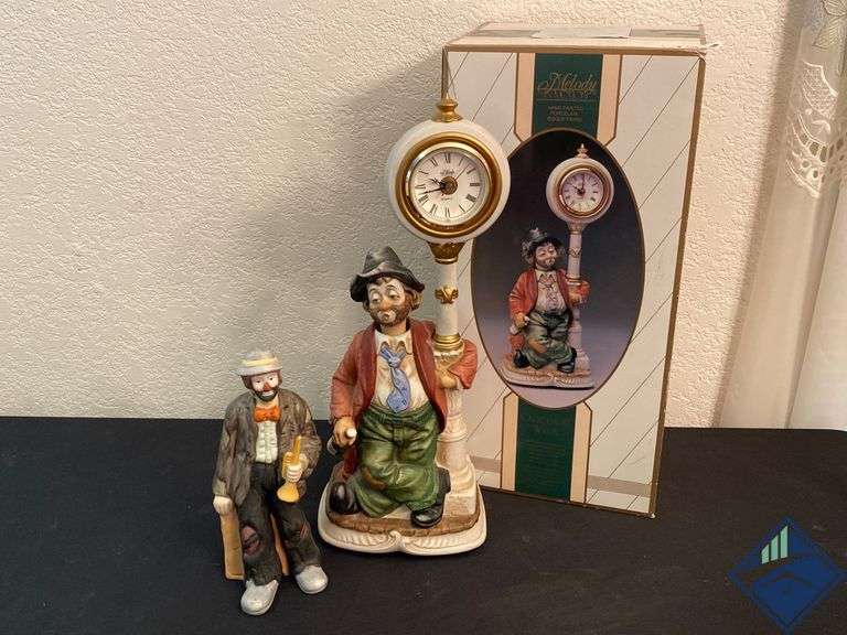 Melody In Motion Clock Post Willie Clown Figure & Emmet Kelly Flambro ...