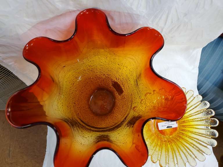 Richard Blenko Daisy Bowl & Amberina Tall Art Glass Vase - Estate Sales RVA