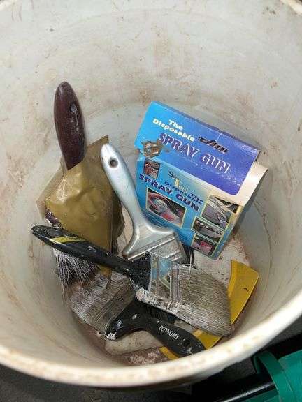 Plastic bucket w/caulking guns - Auction Services LTD
