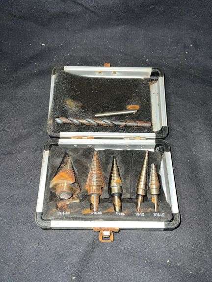 Cone Drill Hole Cutter Bit Set Tool and Case - Auction Services LTD