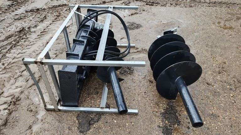 Skid Loader Quick Attach Post Hole Auger, 12" + 18" Augers with Hoses ...