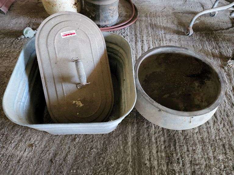 Galvanized Tub, Oil Can, Hopper Boiler Lid, Pot - Fragodt Auction and ...