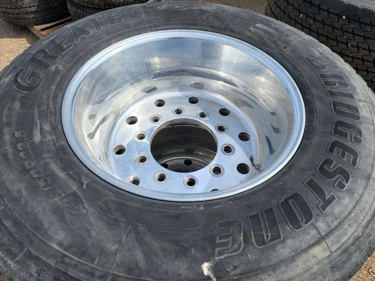 (2) 445/50R22.5 Bridgestone Greatec Tires on 10 Bolt Hub Pilot Polished ...