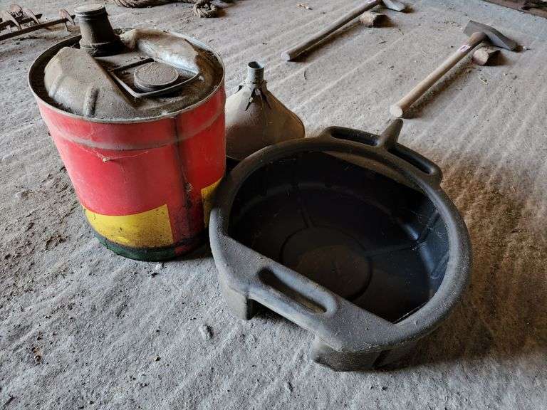Oil Can, Funnel, Drain Bucket - Fragodt Auction and Real Estate LLC