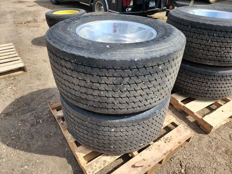 (2) 445/50R22.5 Bridgestone Greatec Tires on 10 Bolt Hub Pilot Polished ...