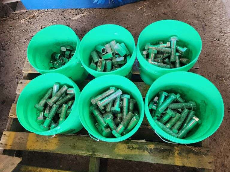 6 Buckets of Bolts and Nuts, Up to 4” Long, 1” Diameter, Grade 5 ...