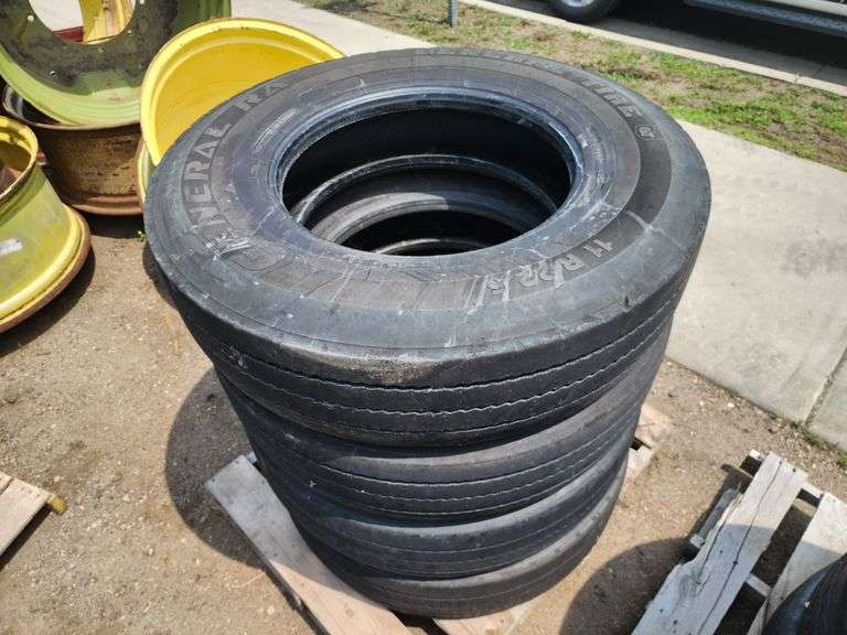 (4) 11R22.5 General RA Tires, 16 Ply, 7-12/32nds of Tread - Fragodt ...