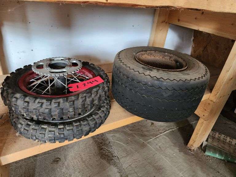 (2) Tires for Small Motorcycle and (1) 18.5x8.5-8 Tire and Rim ...