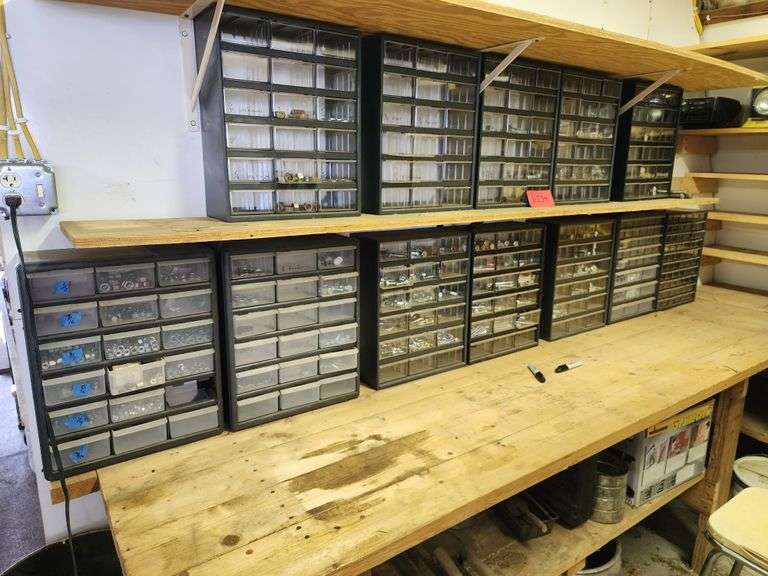 (12) Plastic Containers with Misc. Drawers and Assortment of Nuts ...