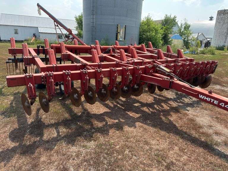 White 445 Disk Chisel, 19’ with 3 Bar Harrow, Walking Tandems, 9.5L-15 ...
