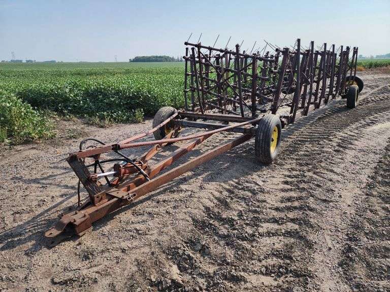 9 Section Drag, 5’ Coil Tine Harrow x 5 Bar, 9.5L-14 Tires on 4 Bolt ...
