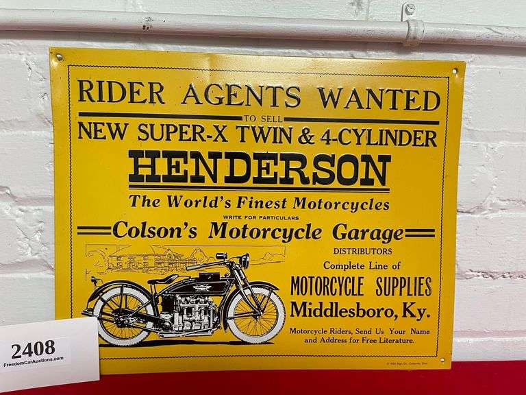 Henderson Motorcycle Sign - Spankys Freedom Car Auctions