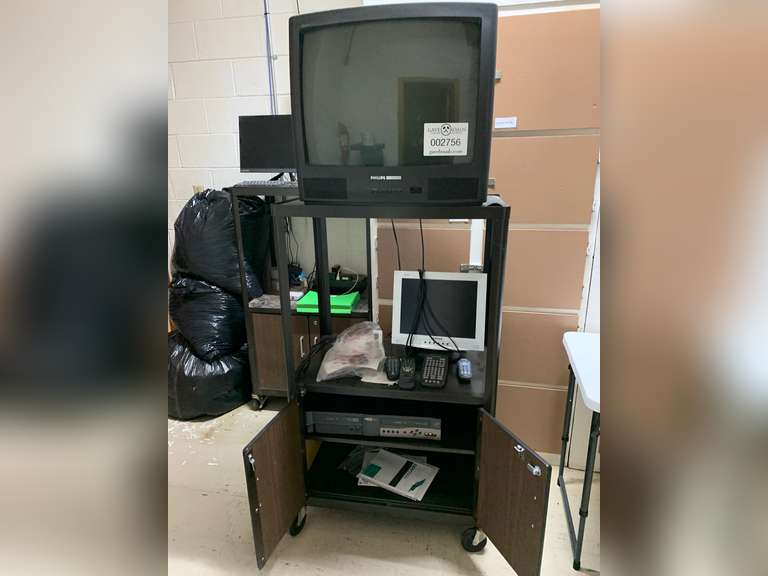 TV Cart, Flat Screen Monitor, Dual Head VCR, Phillips TV, & More ...