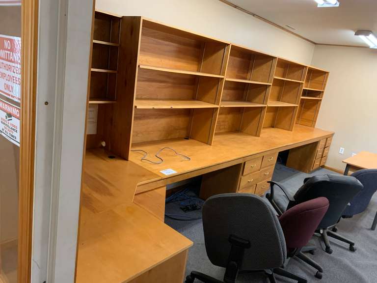 Large Solid Wood Built-in Desks with (4) Office Chairs - Gavel Roads ...