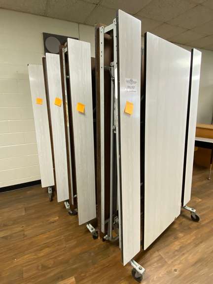 (4) 12' Folding Lunchroom Tables on Wheels - Gavel Roads Online Auctions