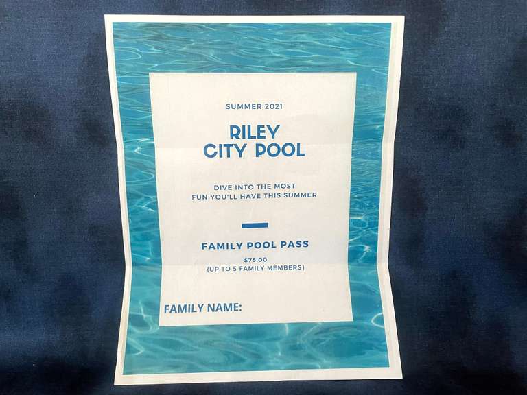 Family Pool Pass - Riley City Pool - Gavel Roads Online Auctions