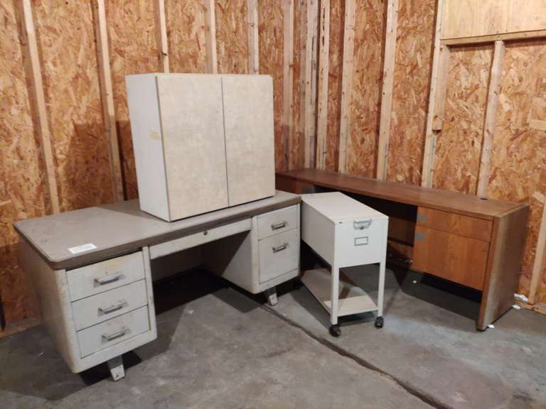 (2) Large Office Desks (1) Mobile Steel Tub File (1) Cabinet - Gavel ...