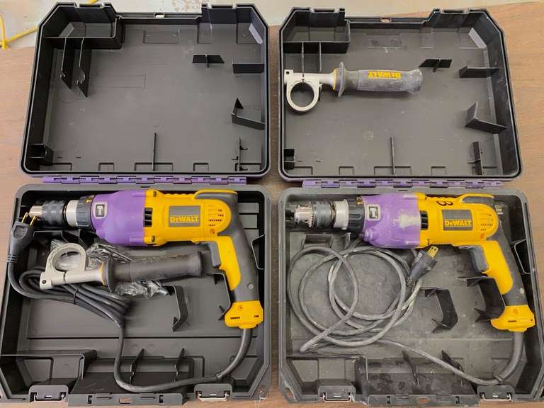 (2) Dewalt 1/2" DWD520 Pistol Grip Hammer Drills w/Cases - Gavel Roads ...