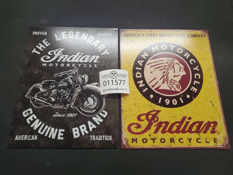 (2) Reproduction Vintage Indian Motorcycle Signs - Gavel Roads Online ...