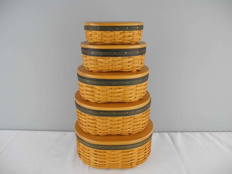 Lot of 5 Longaberger Collectors Club Harmony Stacking / Nesting Baskets ...