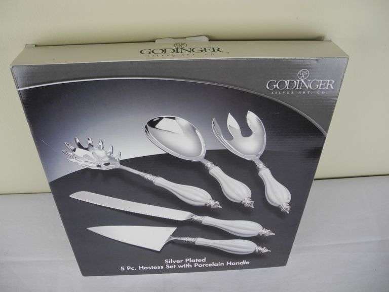 Godinger Silver Plated 5 pc Hostess Set with Porcelain Handles in Box ...
