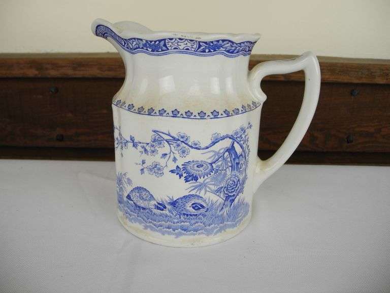 Vintage Furnivals Quail Blue & White Pitcher - England - GC5 Auctions