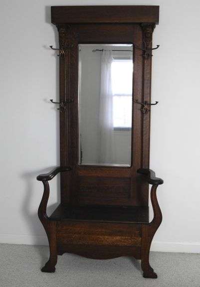 Beautiful Antique Hall Tree with Mirror - GC5 Auctions