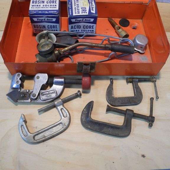 Vintage Solder Box with Hardware and "C": Clamps - GC5 Auctions