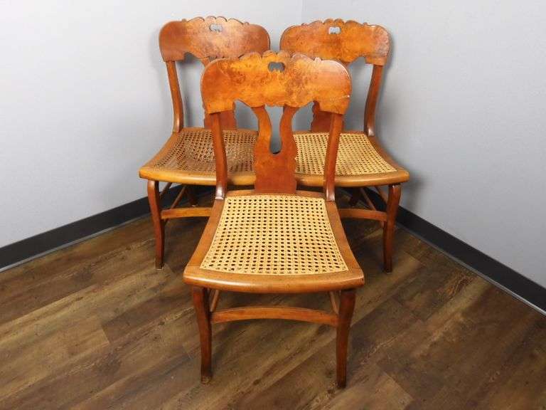 Antique Burled Wood Cane Bottom Chairs - GC5 Auctions