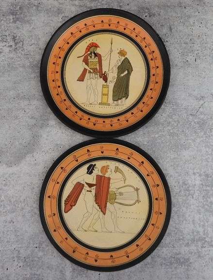 Lot of 2 Hand Painted Roman Themed Plates - GC5 Auctions
