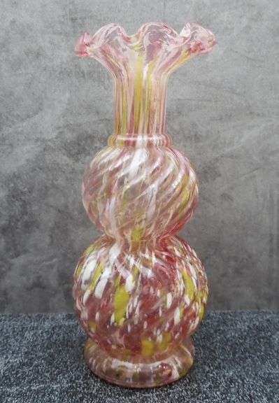 Vintage Splatter Glass Vase with Ruffled Brim - GC5 Auctions