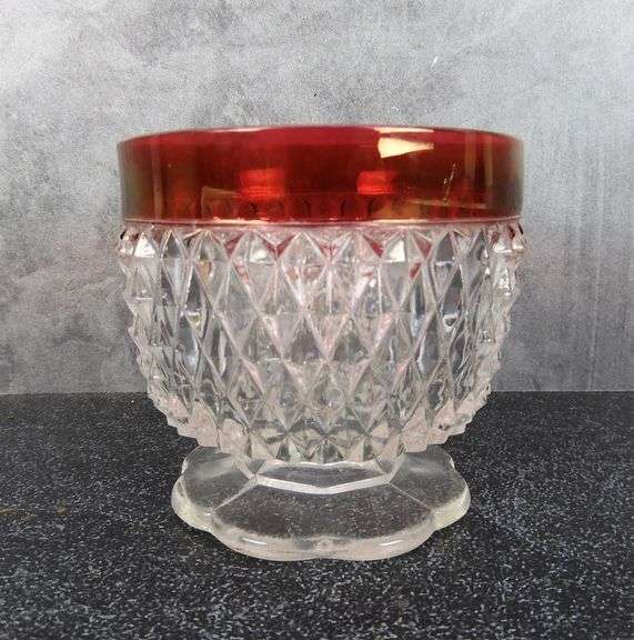 Vintage Indiana Glass Diamond Point Ruby Red Rimmed Small Bowl - GC5 ...