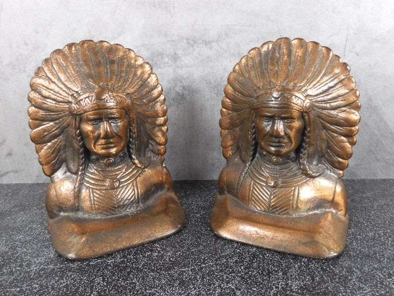 Vintage Indian Chief Head Bookends - GC5 Auctions