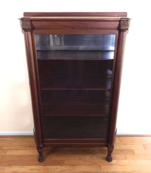 Antique Claw Foot Button Closure Display Cabinet with Curved Glass ...