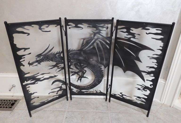 3 Piece Metal Dragon Fireplace Screen - GC5 Auctions