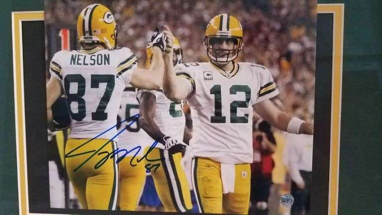 Framed, Matted and Signed Green Bay Packers #87 Jordy Nelson with the ...