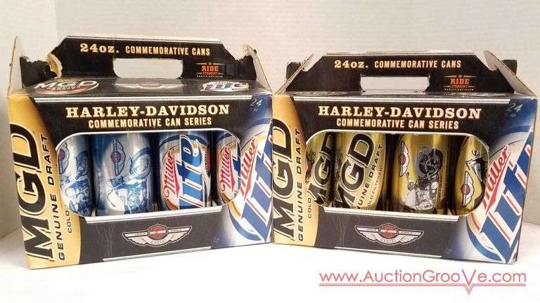 Two Miller Lite/ MGD 24 Oz, 8 Pack. Commemorative Harley-Davidson Can ...