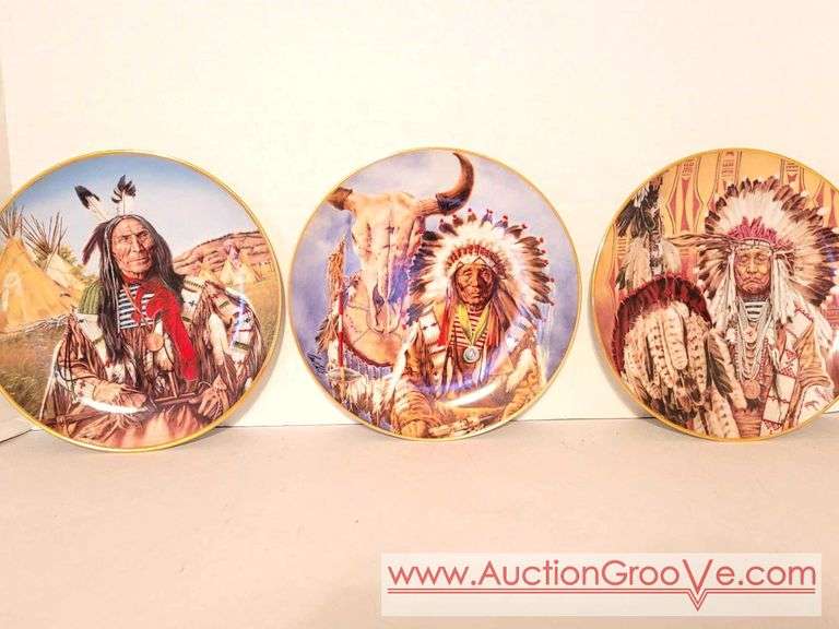 3 Native American Porcelain Plates by Paul Calle. Franklin Mint. Sioux ...