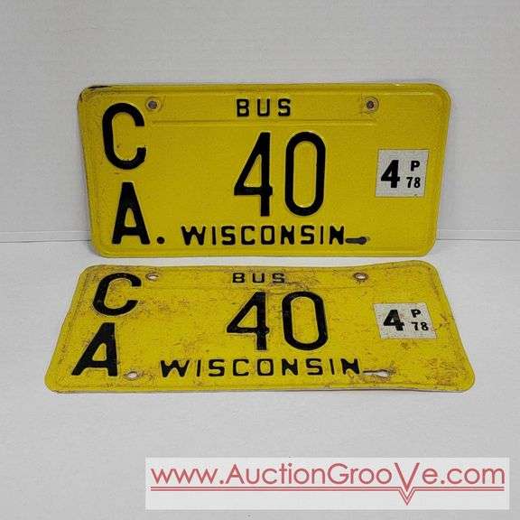 1978 Bus License Plates Front and Back. B - AuctionGrooVe.com 608-792-2437