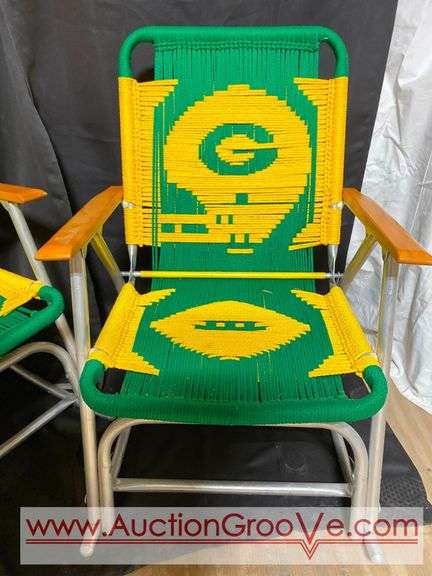 Macrame Green Bay Packer folding chairs (Set of 2) - Aluminum football ...