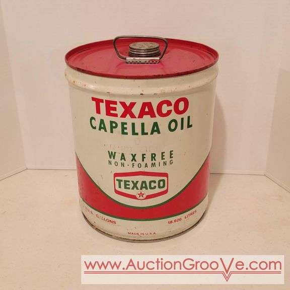 TEXACO Capella Oil. 5 Gallons. Empty Can. - AuctionGrooVe.com 608-792-2437
